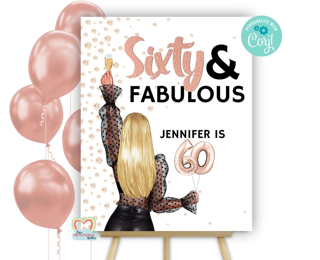 Editable Sixty & Fabulous 60th Birthday Welcome Sign | Corjl Blonde ...