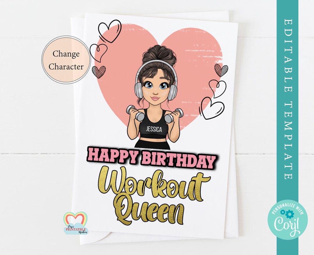Editable Gym Birthday Card for Girls | Corjl Template | Workout ...