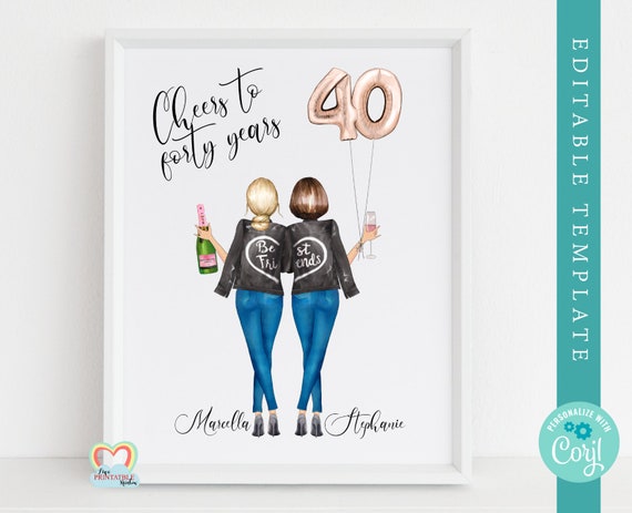 Best Friend 40th Birthday Print Diy Cheers to 40 Years | Etsy