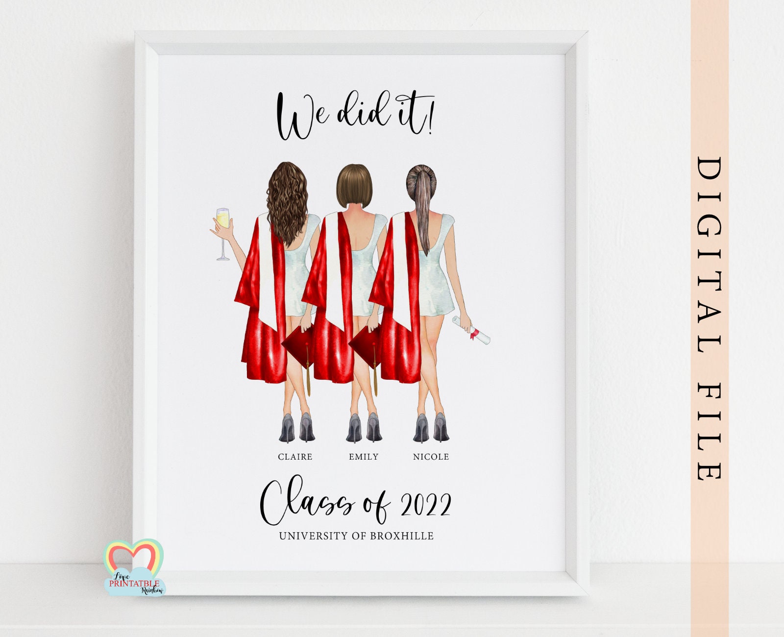 3 Girl Graduates Print Graduation Wall Art Printable Best - Etsy