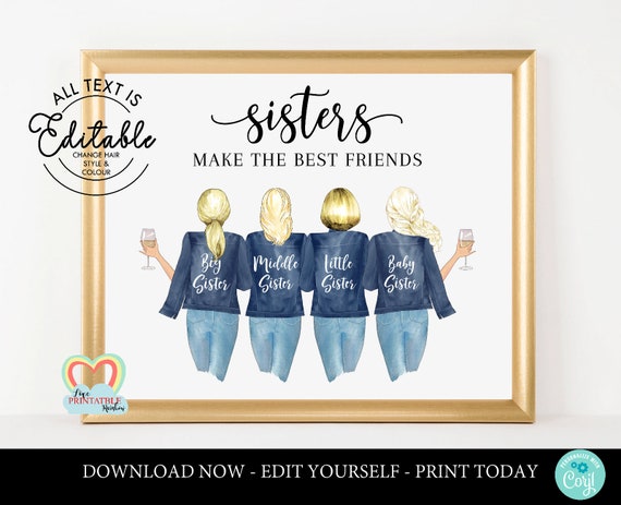 4 sisters personalised printable 4 sisters gift sister quote | Etsy