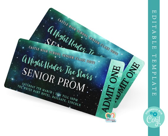 Prom Ticket Printable A Night Under the Stars Prom Senior Prom | Etsy