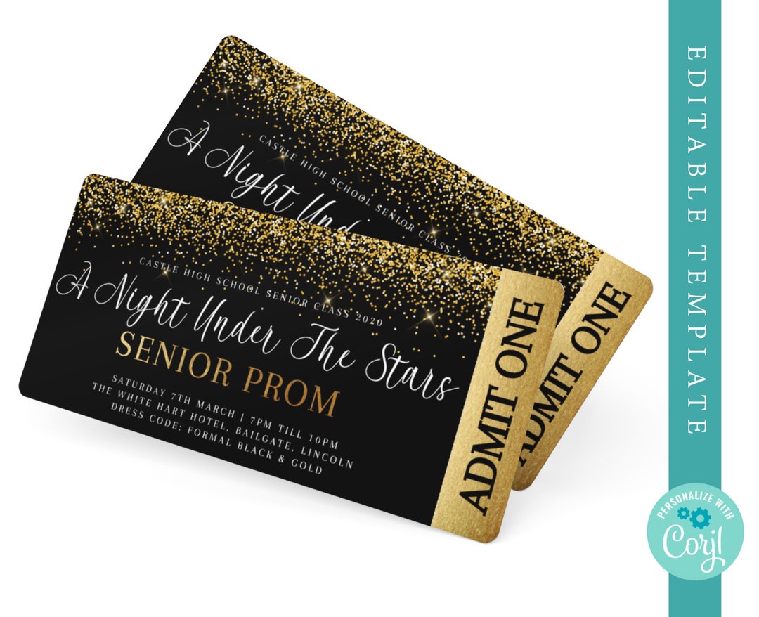 Prom Ticket Printable A Night Under the Stars Prom Senior Prom Ticket ...