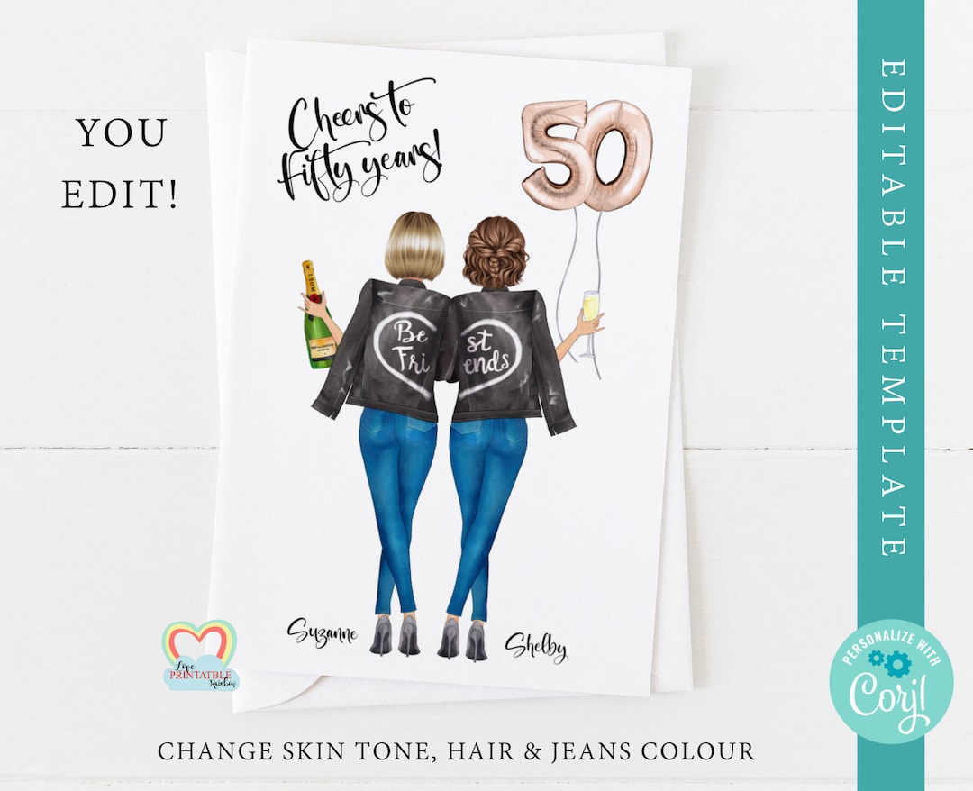 Best Friend 50th Birthday Card Printable Personalised 50th Birthday ...