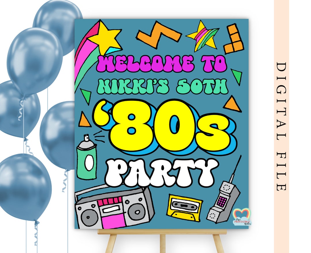 80s Birthday Party Welcome Sign Digital Retro Eighties Welcome to Party ...