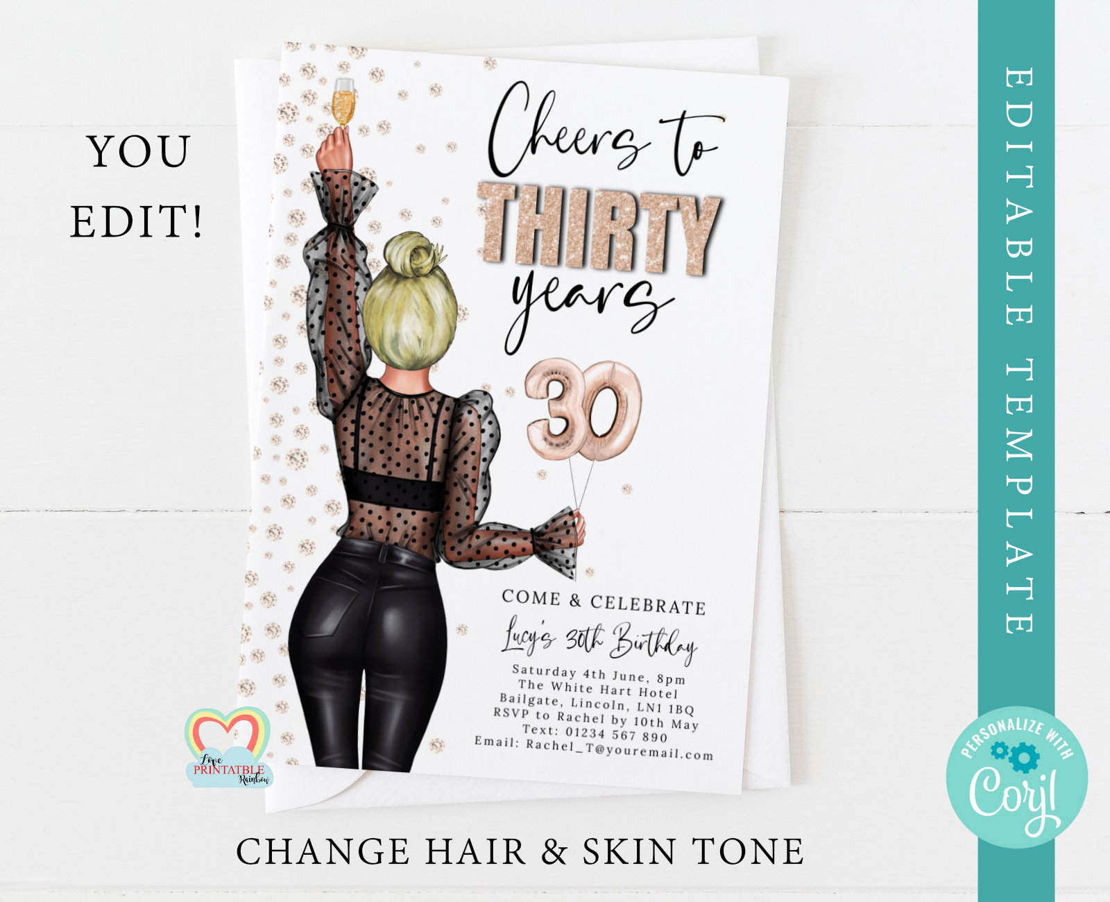 Personalised 30th Birthday Invitation Template Custom Portrait - Etsy