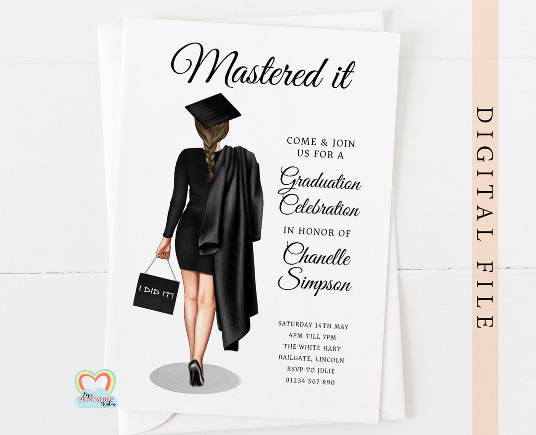 Mastered It Graduation Invite Printable Personalised Graduation Party ...