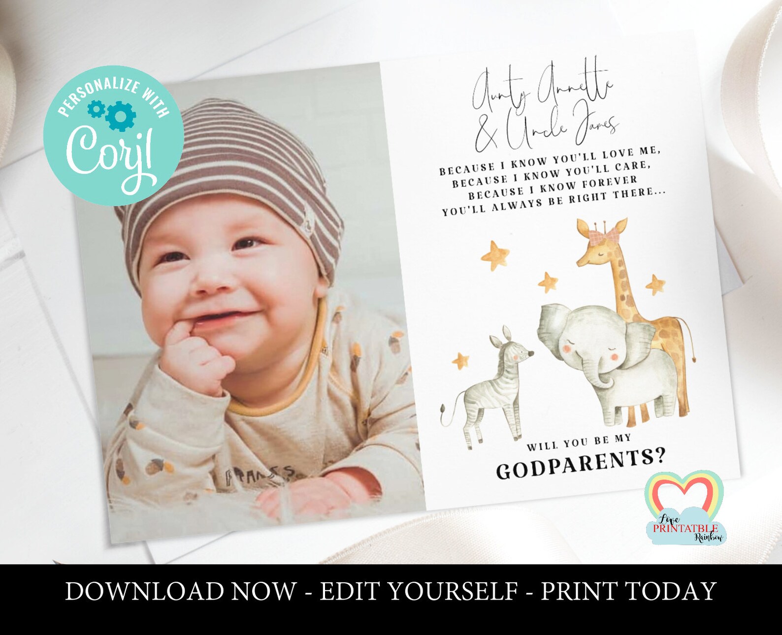 EDITABLE godparents card template will you be my godparents | Etsy
