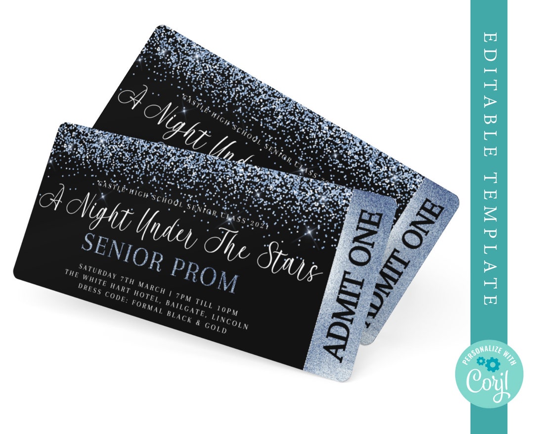 Prom Ticket Printable A Night Under the Stars Prom Senior Prom Ticket ...