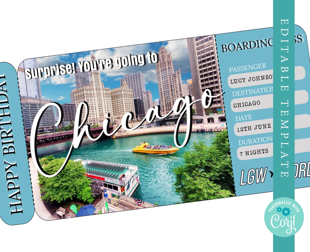 Chicago Boarding Pass Template Trip to Chicago Airplane Ticket ...
