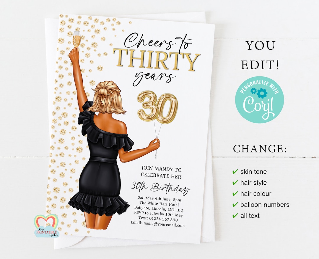 Personalised 30th Birthday Invitation Template Custom Portrait Birthday ...