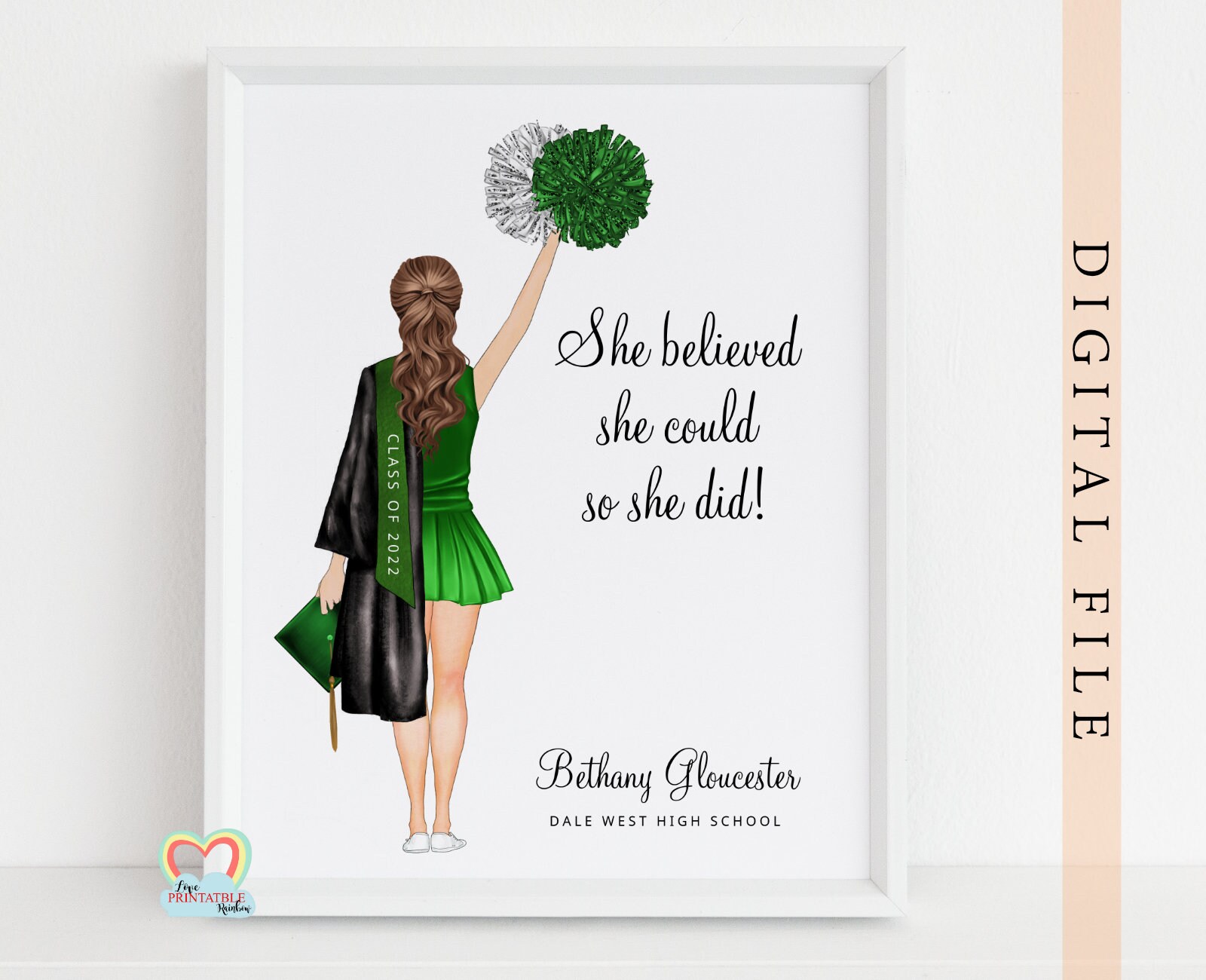 Cheerleader Graduation Printable Gift Cheerleader Illustration - Etsy