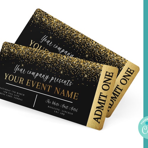 Black and Gold Event Ticket Printable Editable Event Ticket - Etsy