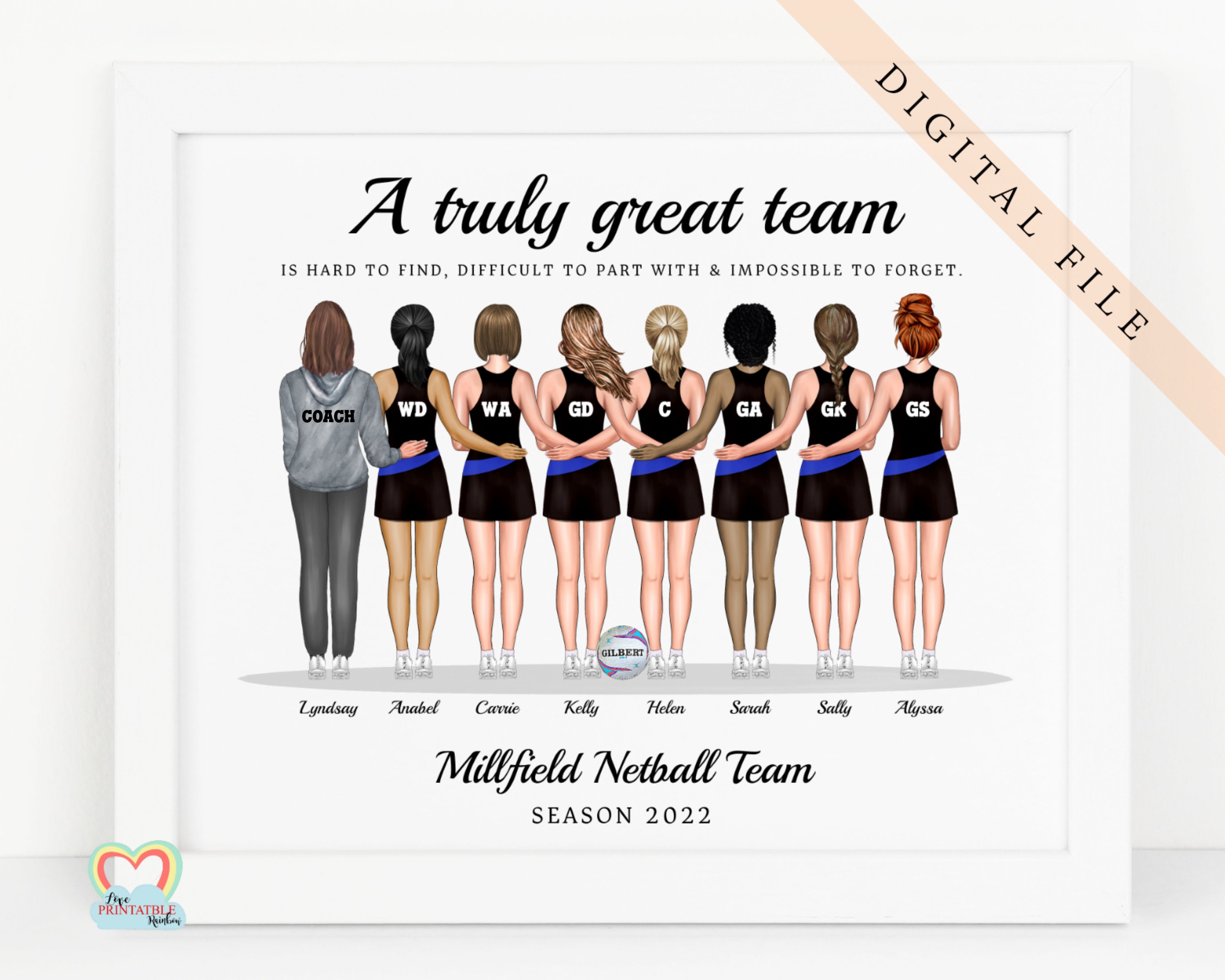 Netball Team Gifts Printable Netball Wall Art Personalised - Etsy