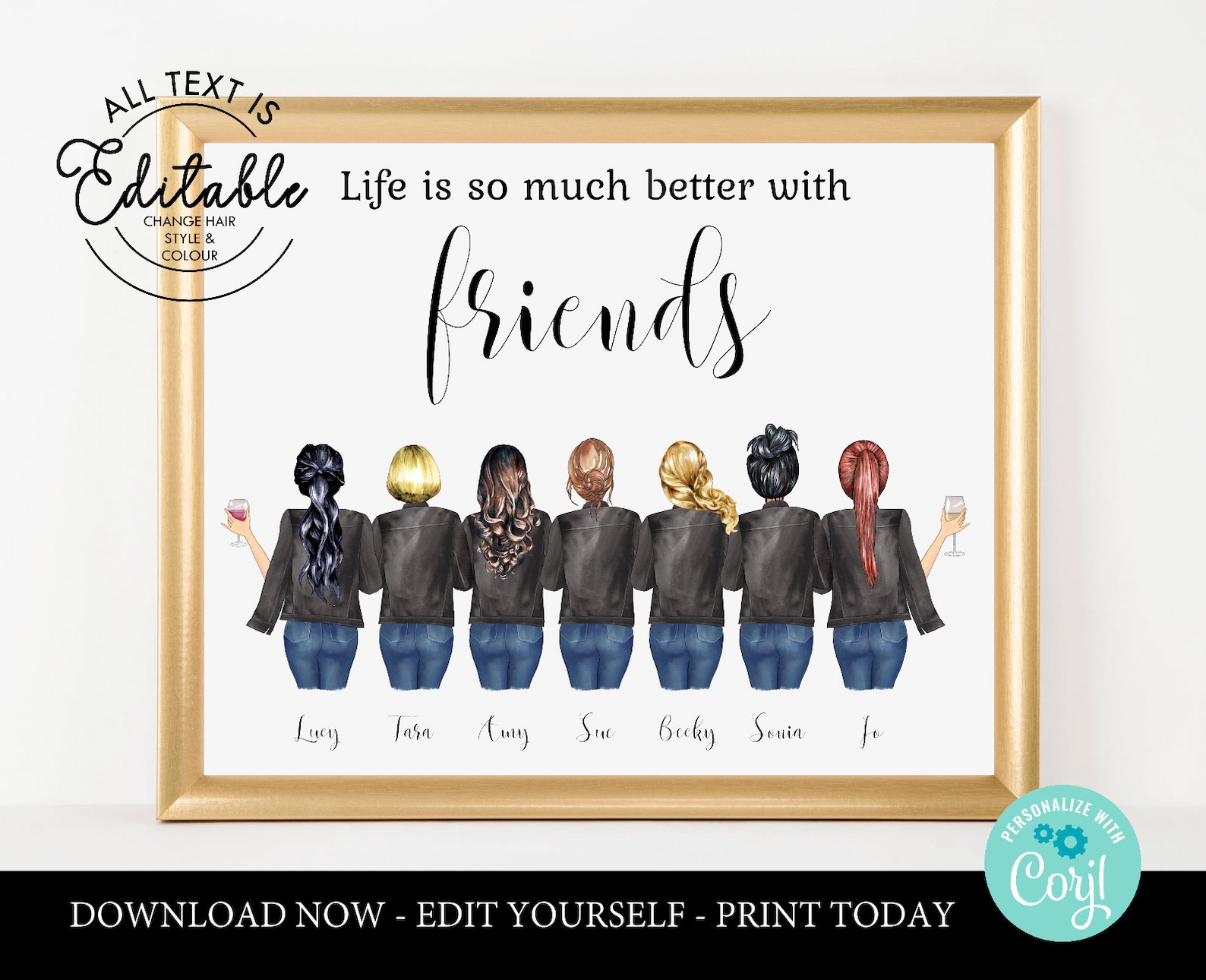 Personalised 7 best friends card printable best friend quote | Etsy