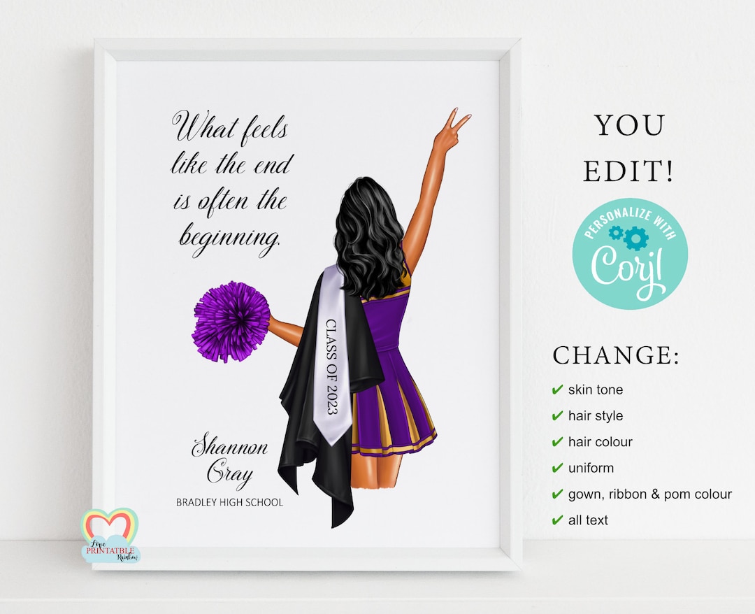 Cheerleader graduation printable Gift Cheerleader Illustration - Etsy ...