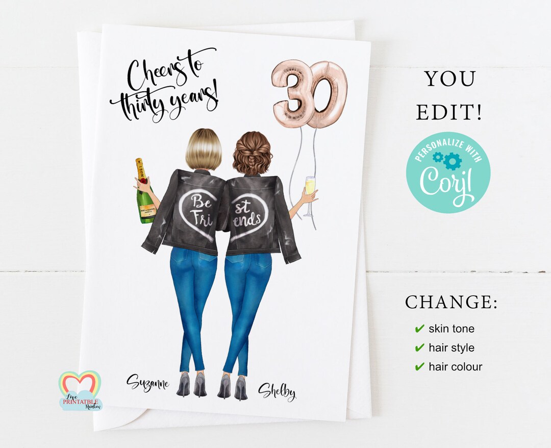Best Friend 30th Birthday Card Printable Personalised 30th Birthday ...