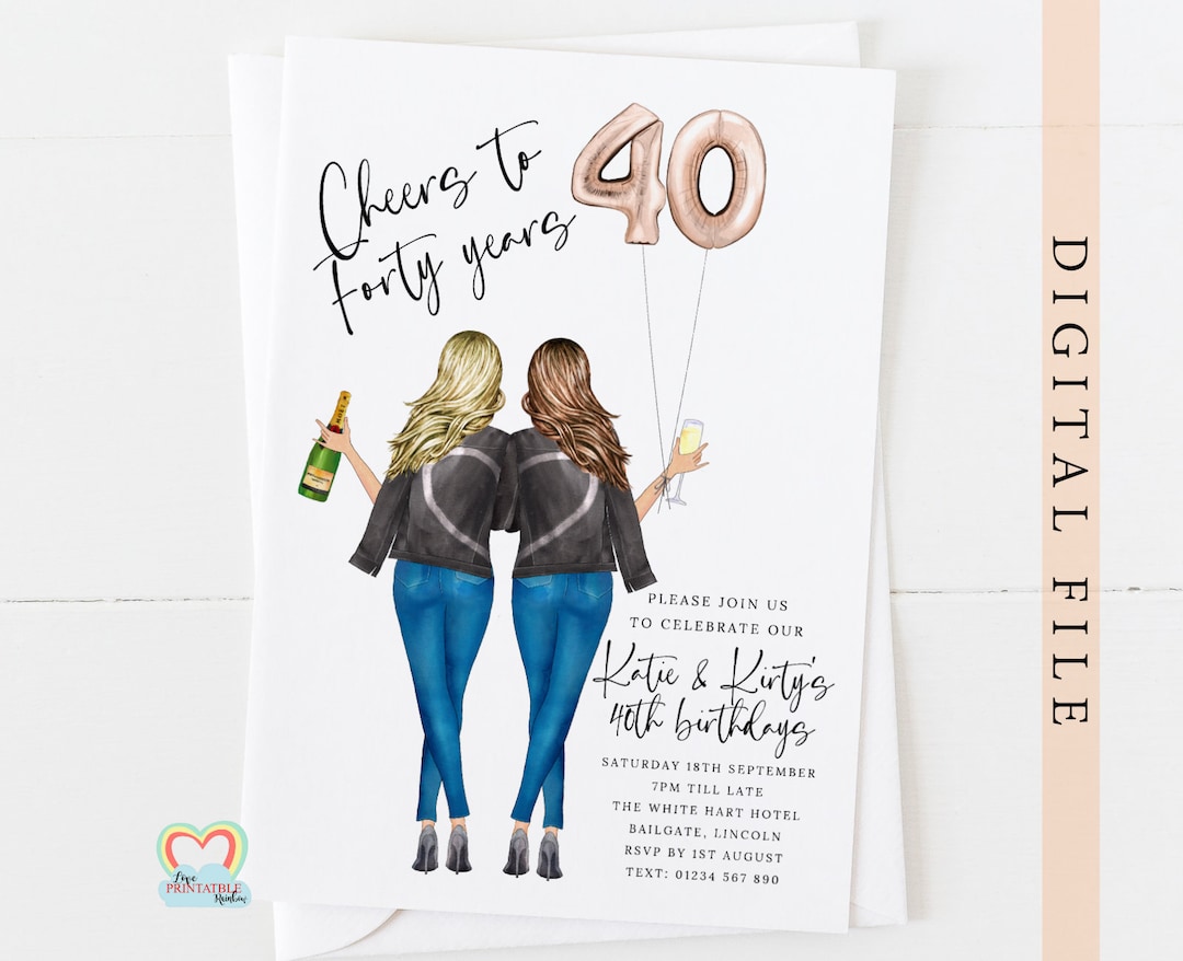 Twins 40th Birthday Invitation: Cheers to 40 Years, Custom Party ...