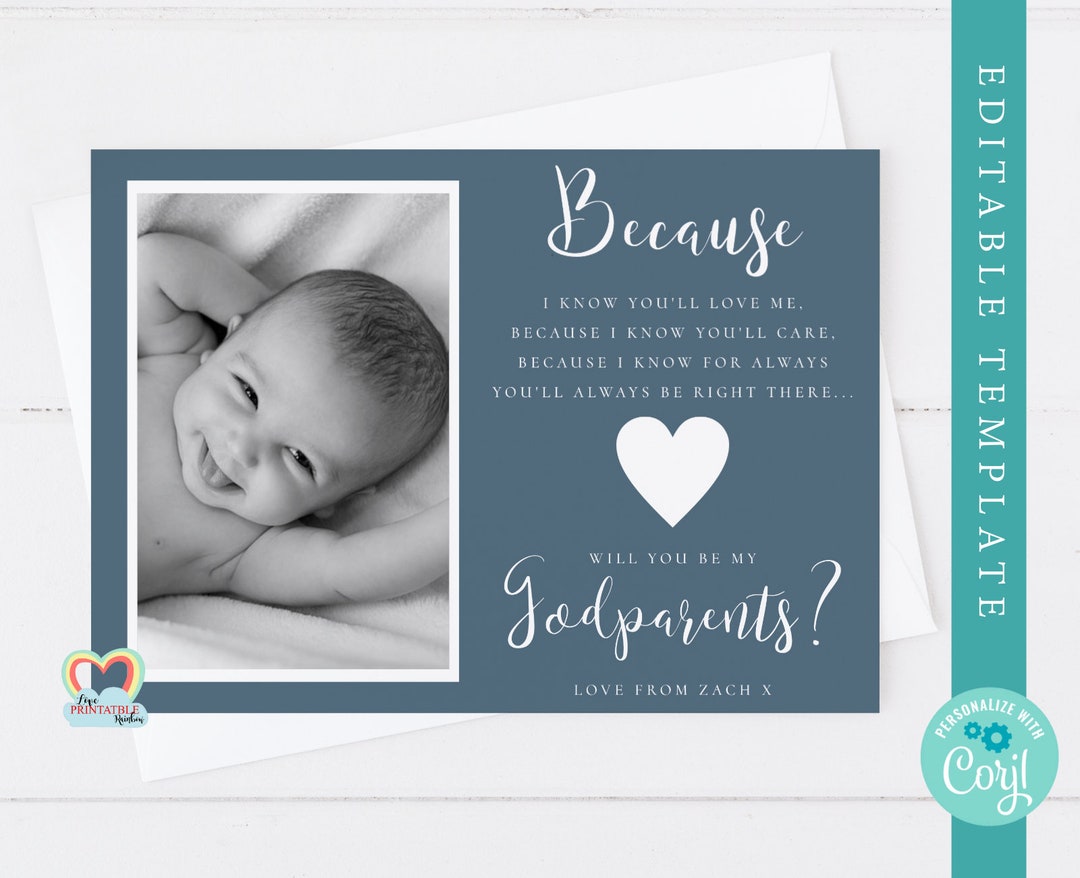 Editable Godparent Proposal Card With Photo | Corjl Template ...