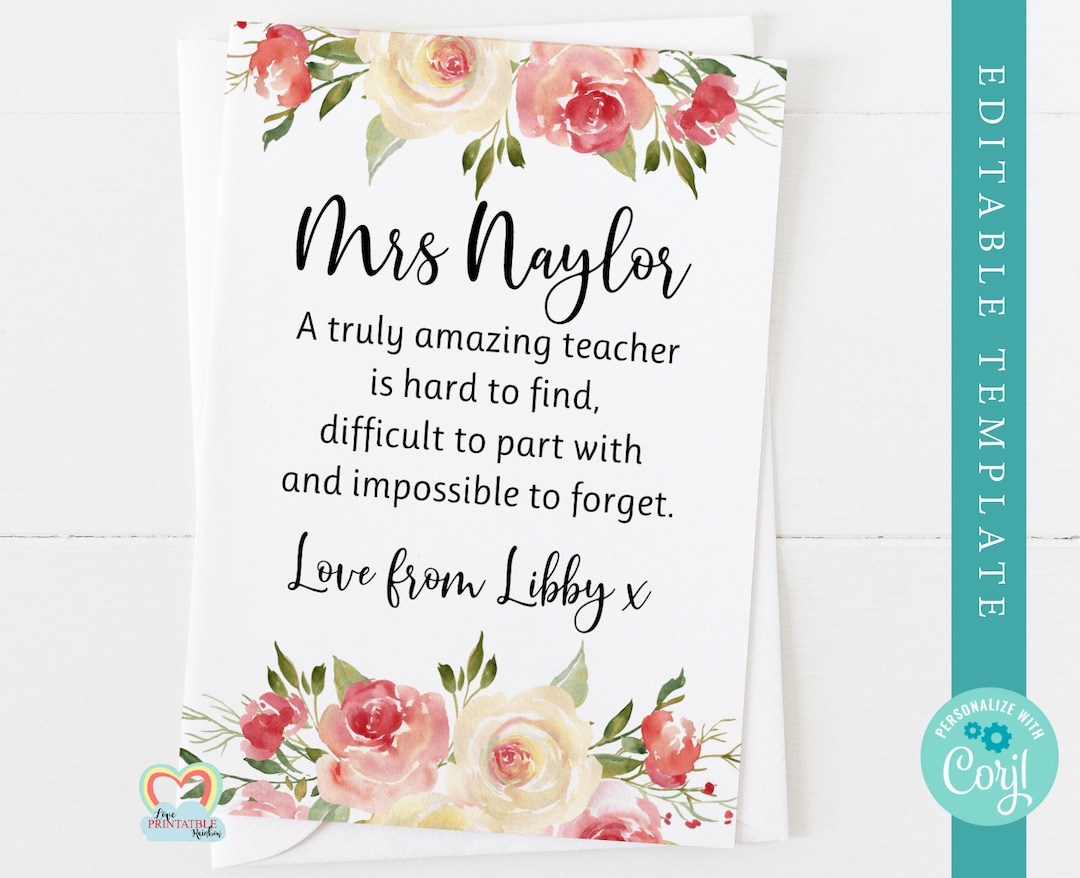 EDITABLE Printable Retirement Card Teacher Thank You Leaving Card ...