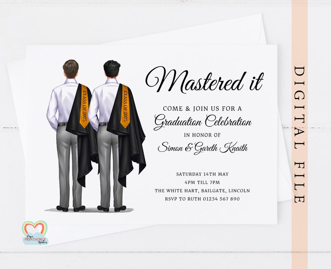 Mastered It Graduation Invite Printable Personalised Twins Best Friends ...