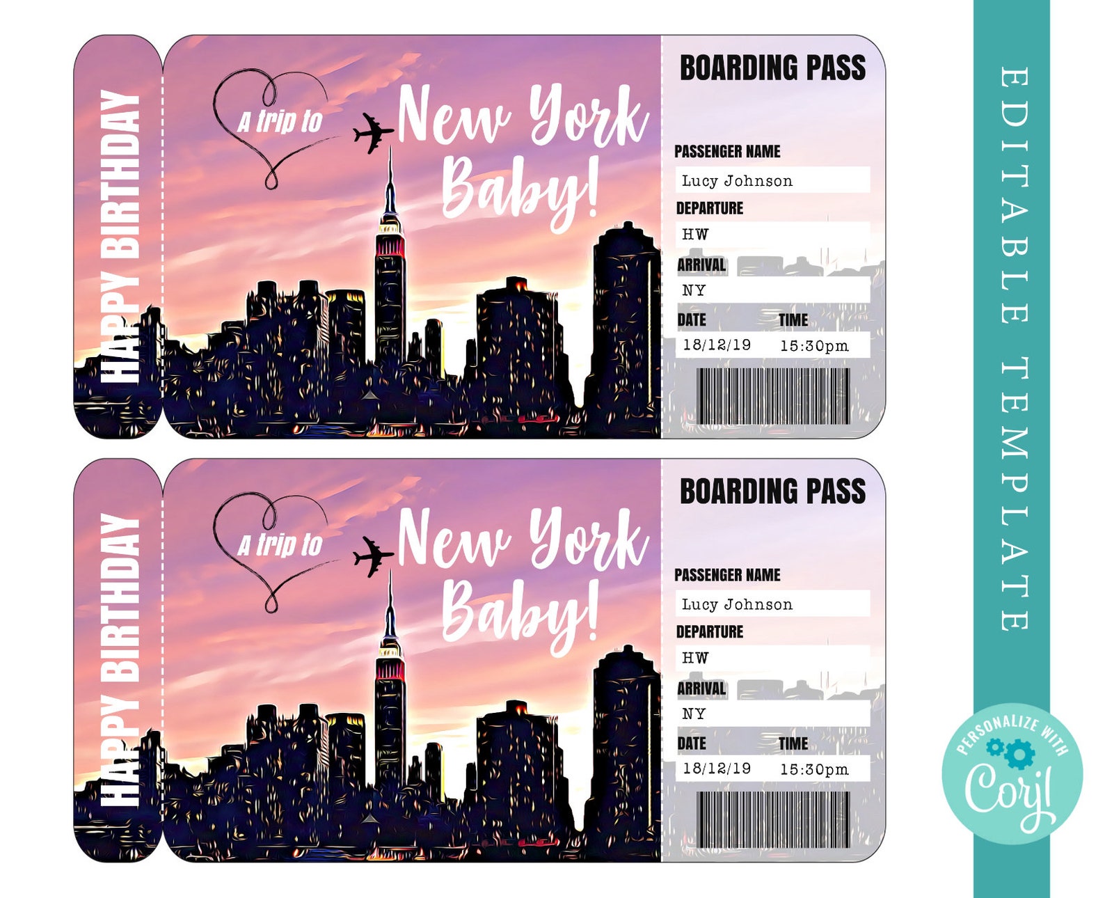 New York Boarding Pass Template Trip to New York Airplane - Etsy