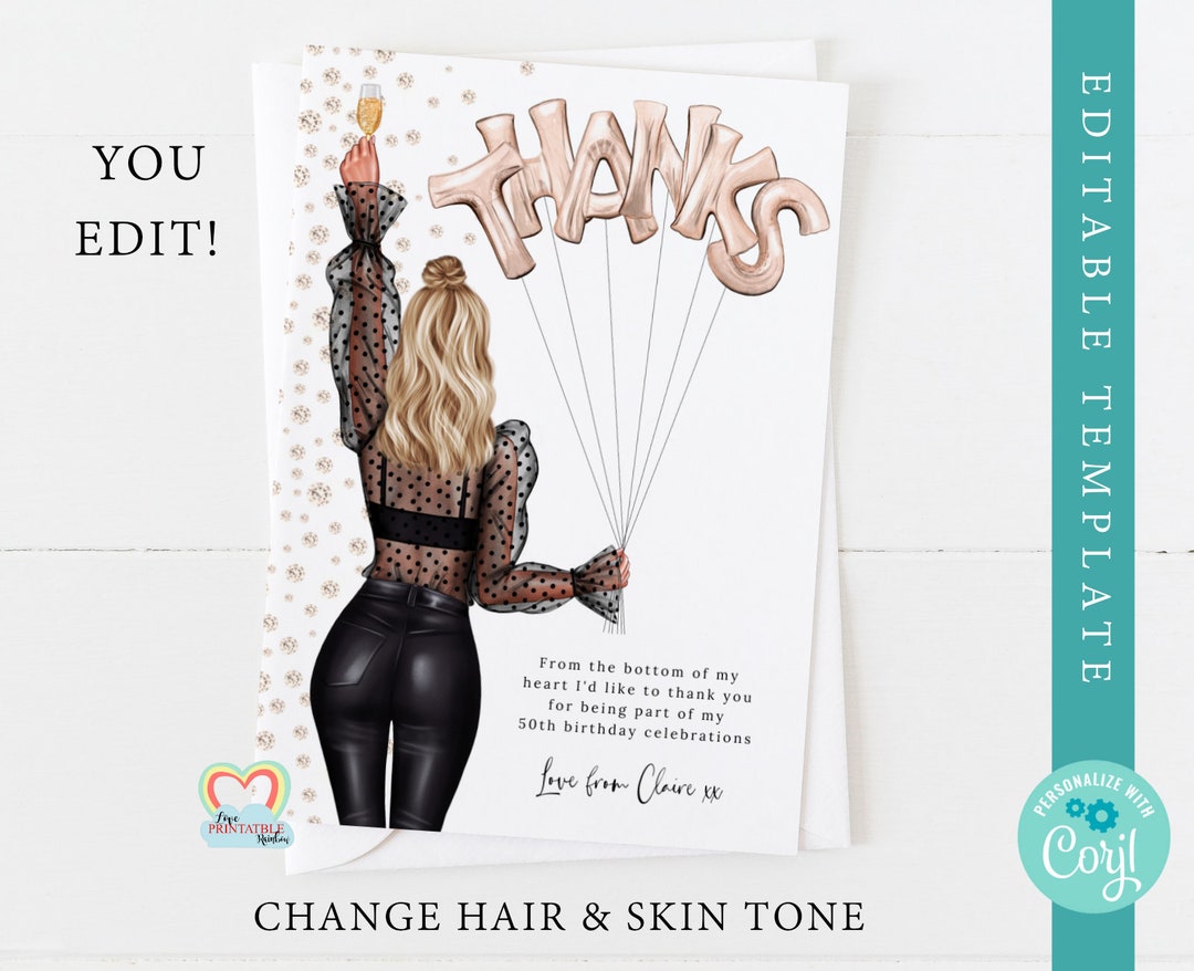 Thank You Card Editable Birthday Thanks Card Printable Personalised ...