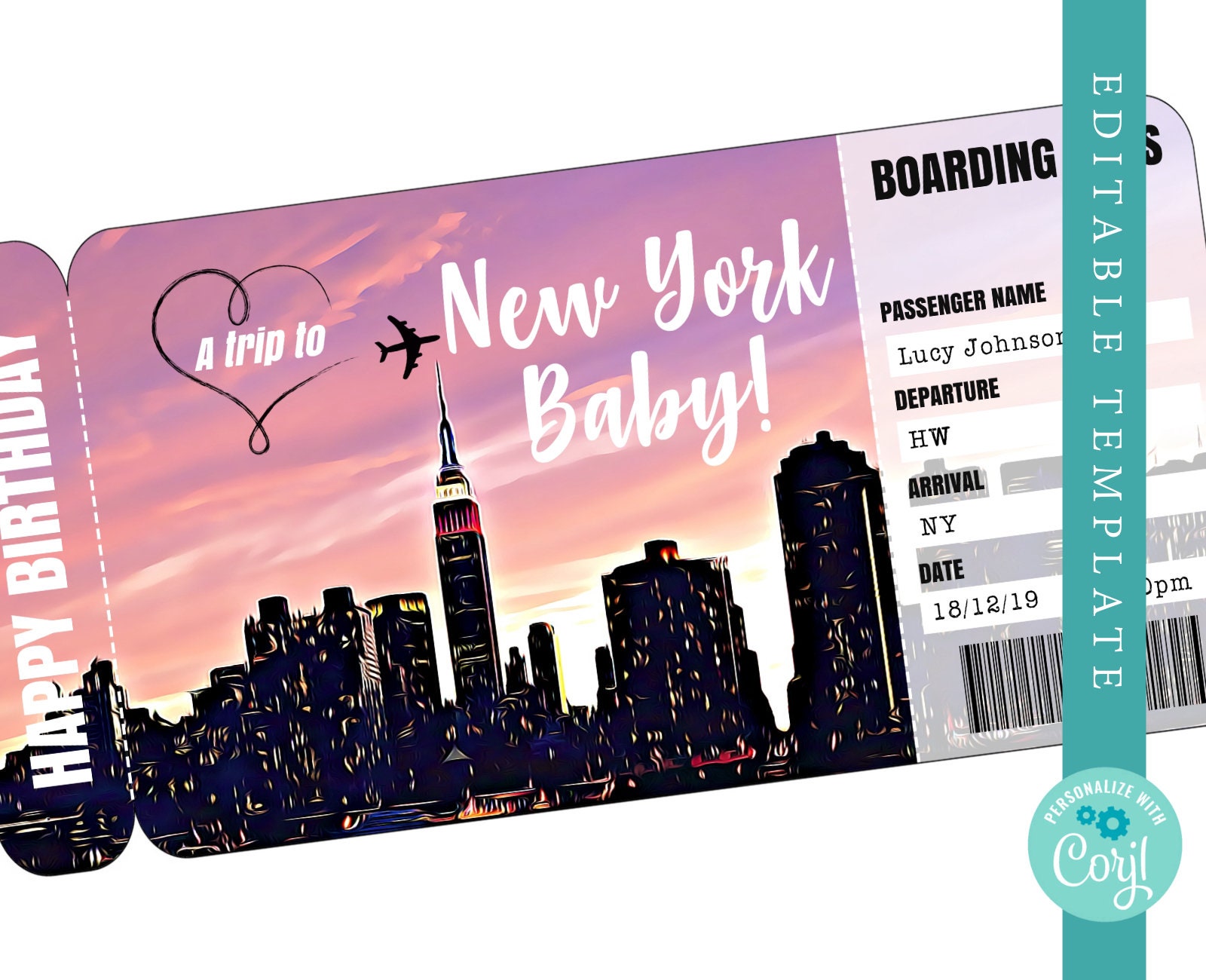 New York Boarding Pass Template Trip to New York Airplane Ticket ...
