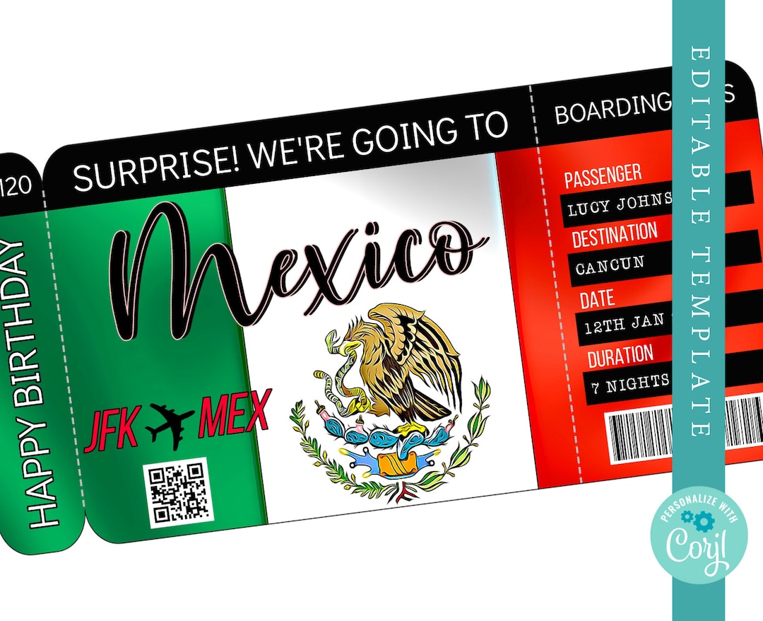Mexico Trip Boarding Pass Template: Surprise Birthday Ticket (corjl) - Etsy
