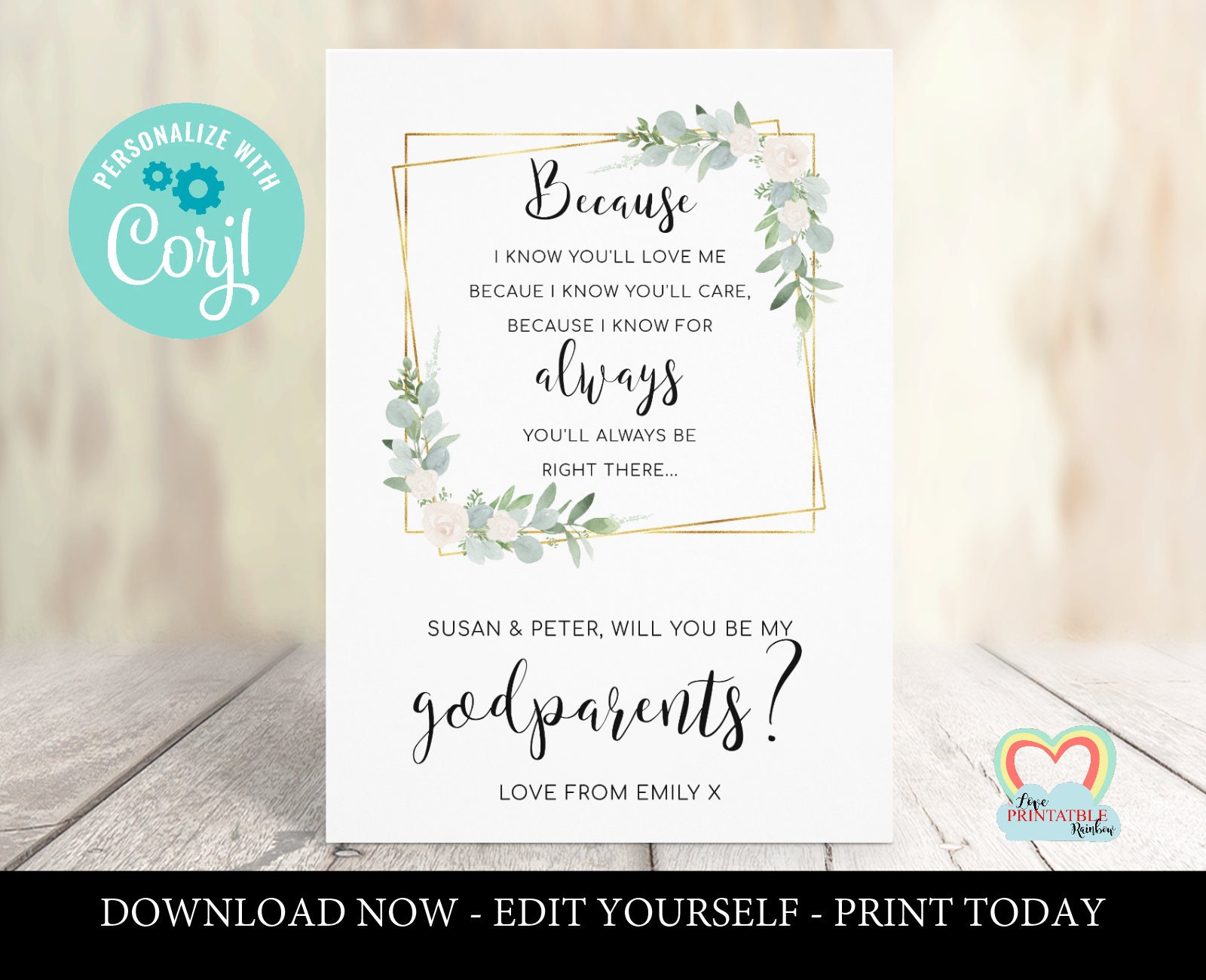 EDITABLE godparents card will you be my godparents printable | Etsy