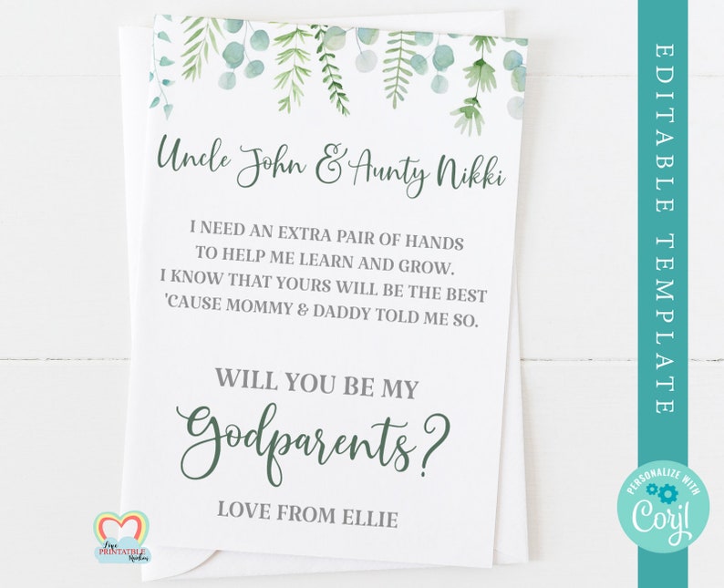 EDITABLE Godparents Card Will You Be My Godparents Printable - Etsy