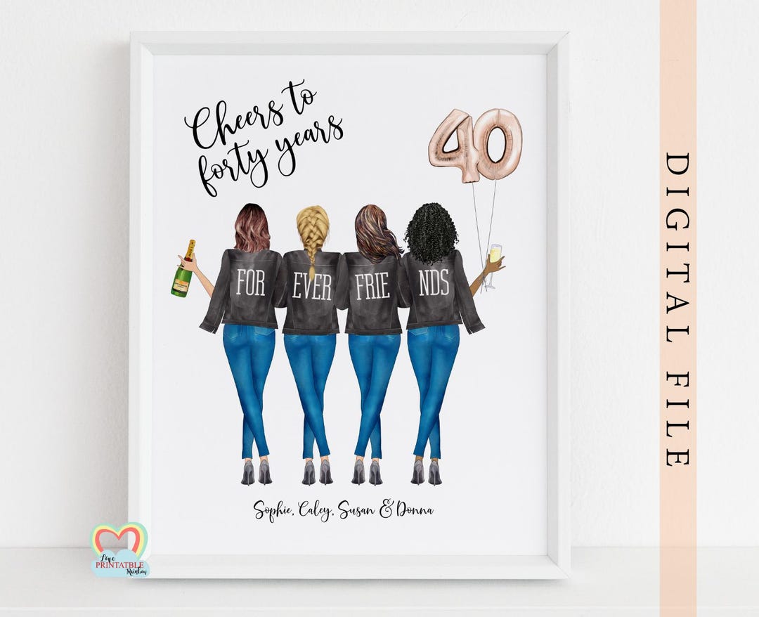 4 Best Friends 40th Birthday Gift Printable Personalised 40th Birthday ...