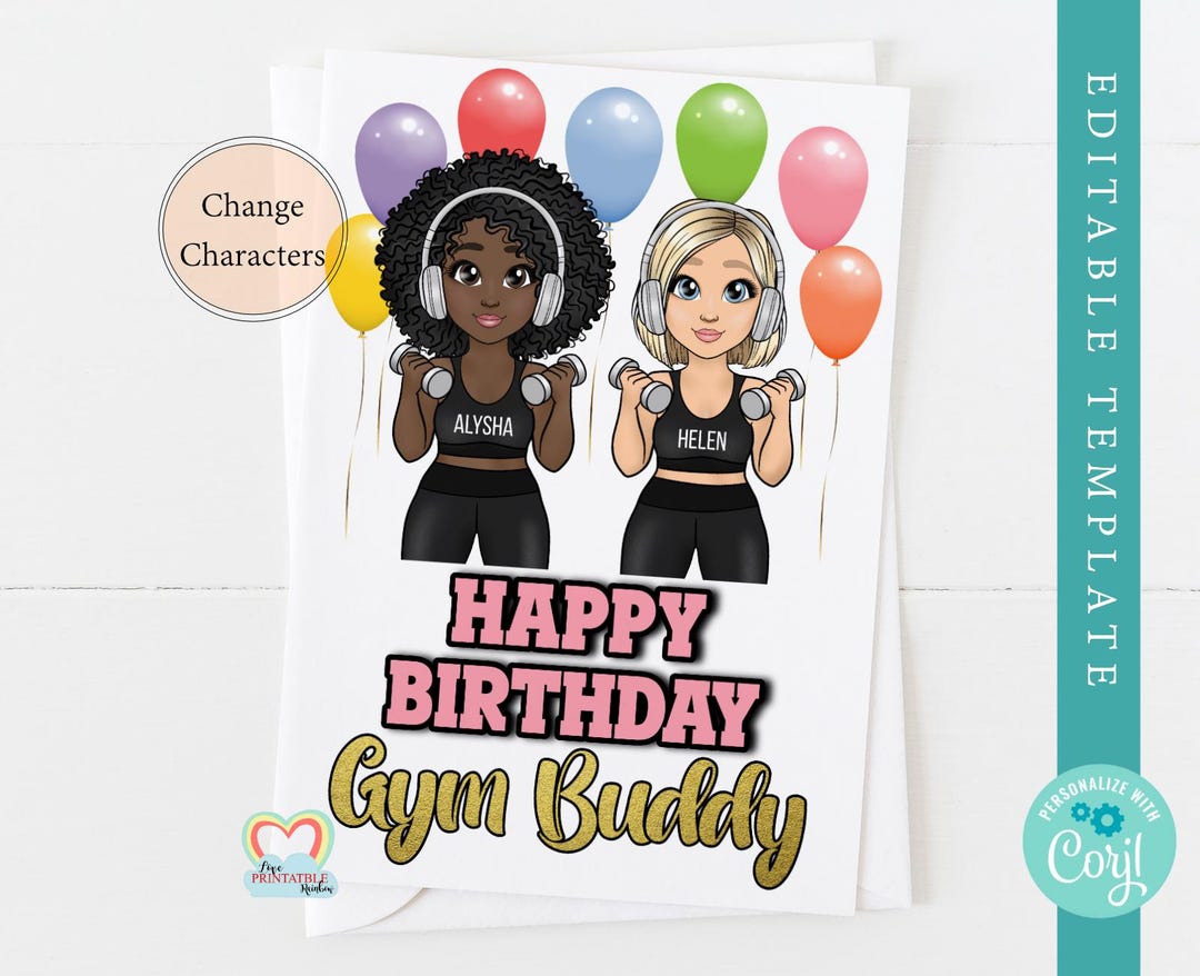 Editable Gym Birthday Card for Girls | Corjl Template | Workout ...