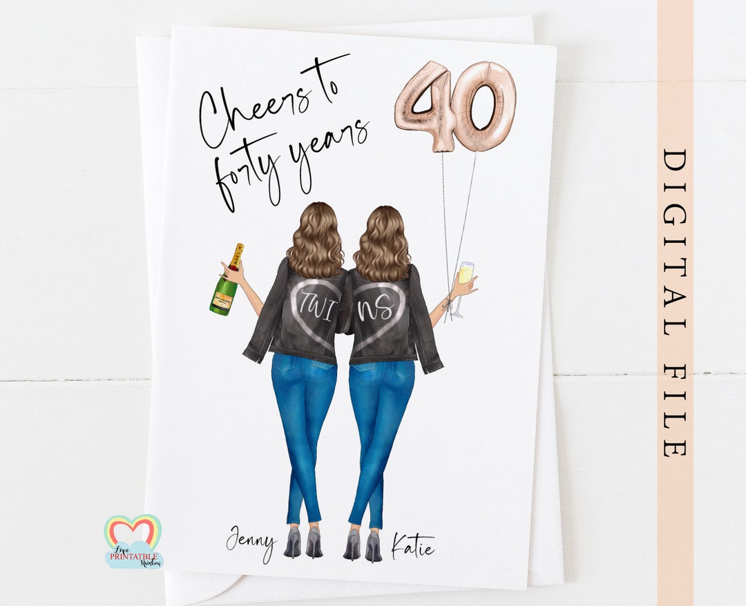 Personalized Twins 40th Birthday Card: Custom Portrait (digital File ...