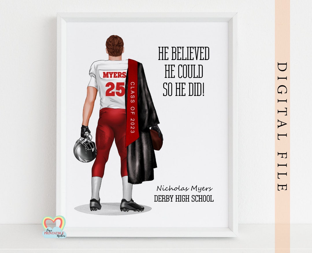American Football Graduation Printable Gift Rugby Football Illustration ...