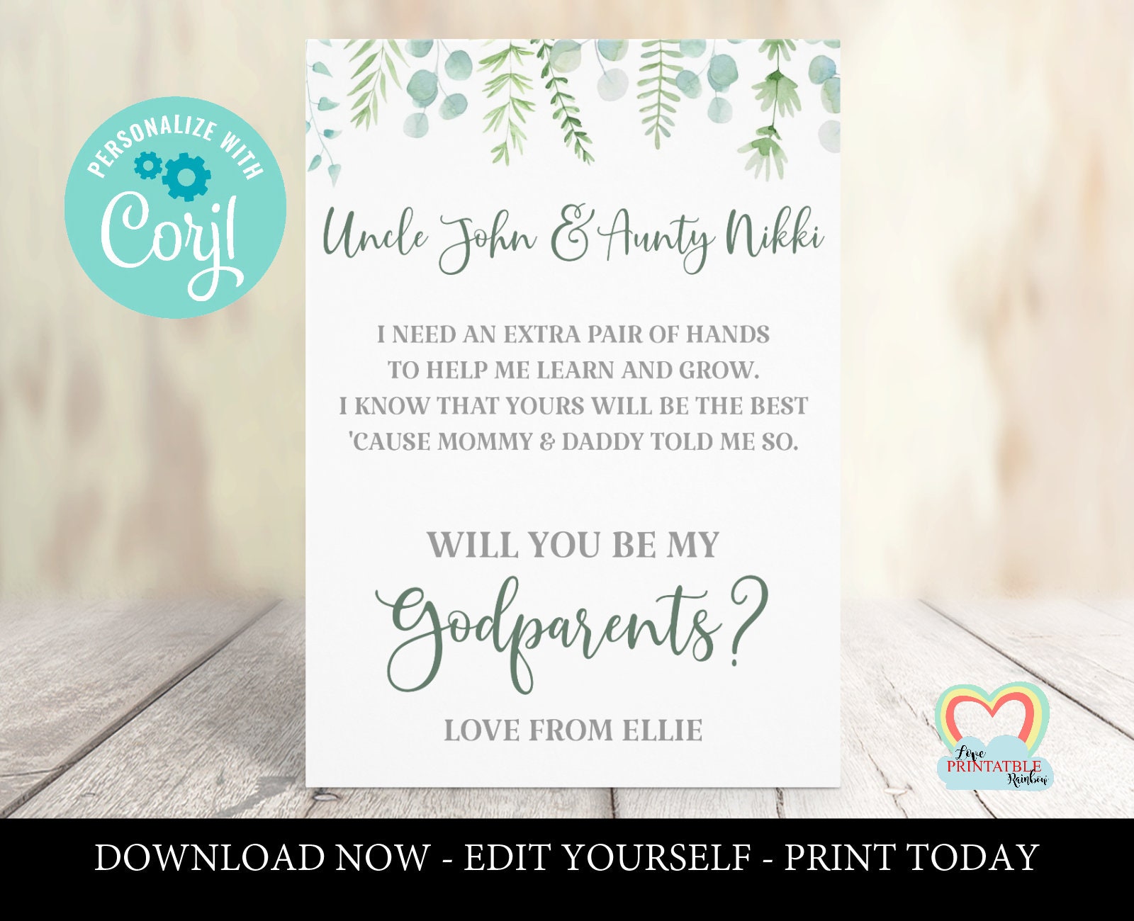 EDITABLE godparents card will you be my godparents printable | Etsy
