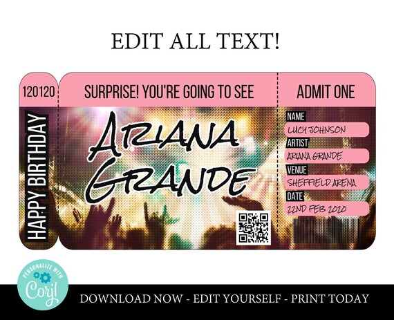 PRINTABLE concert ticket template music festival gift editable | Etsy