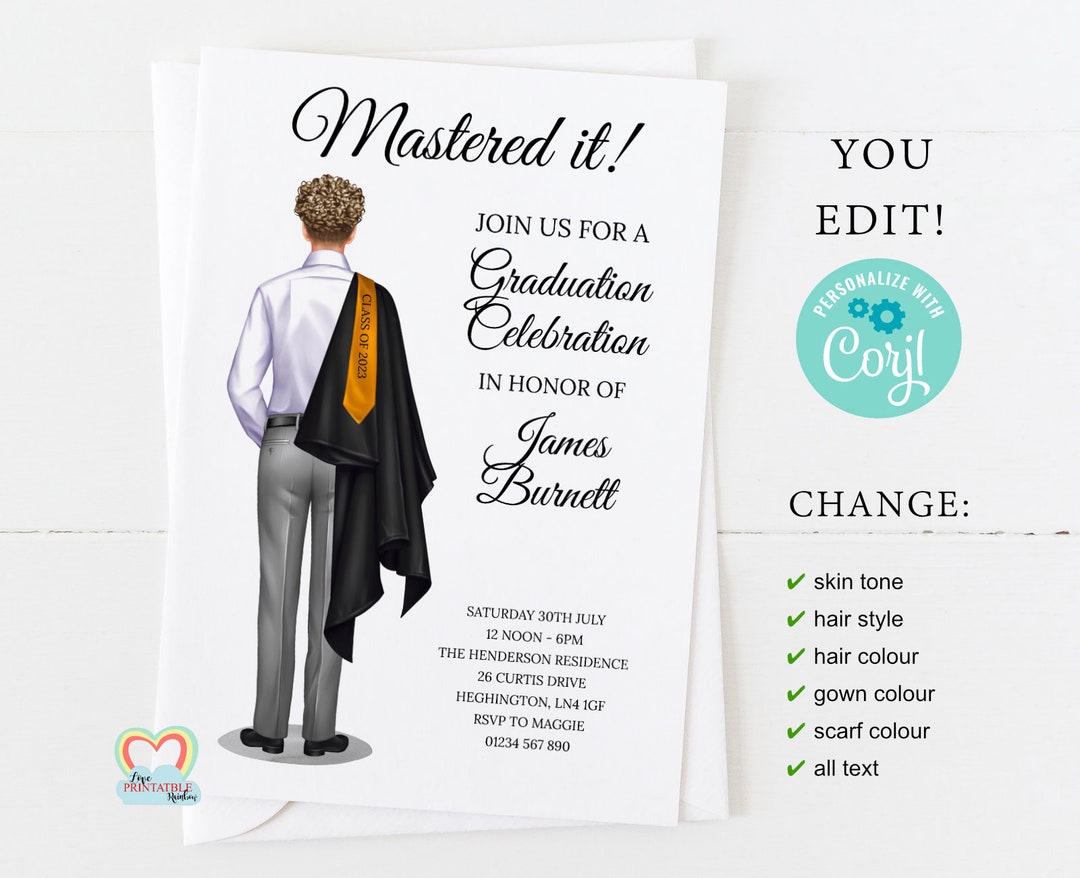 Mastered It Graduation Invite Printable Personalised Graduation Party ...