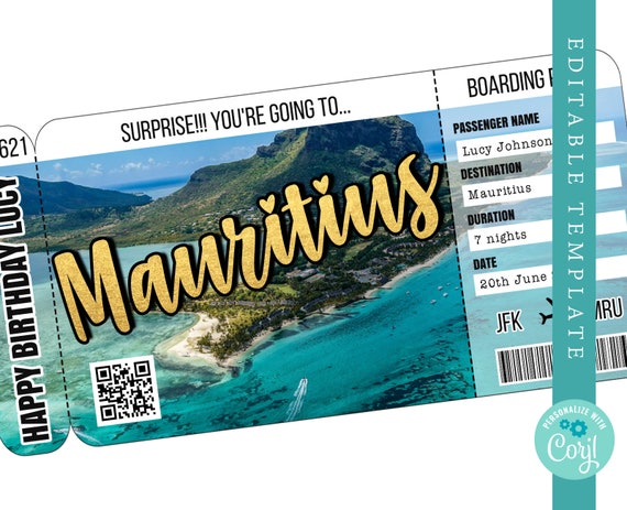 Mauritius Boarding Pass Template Trip to Port Louis Airplane - Etsy