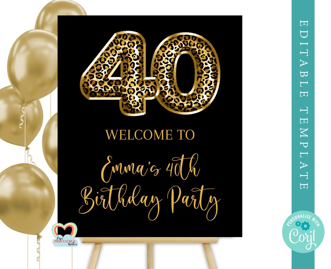 Electronic Leopard Print Party Sign Animal Print Welcome to Party 40th ...