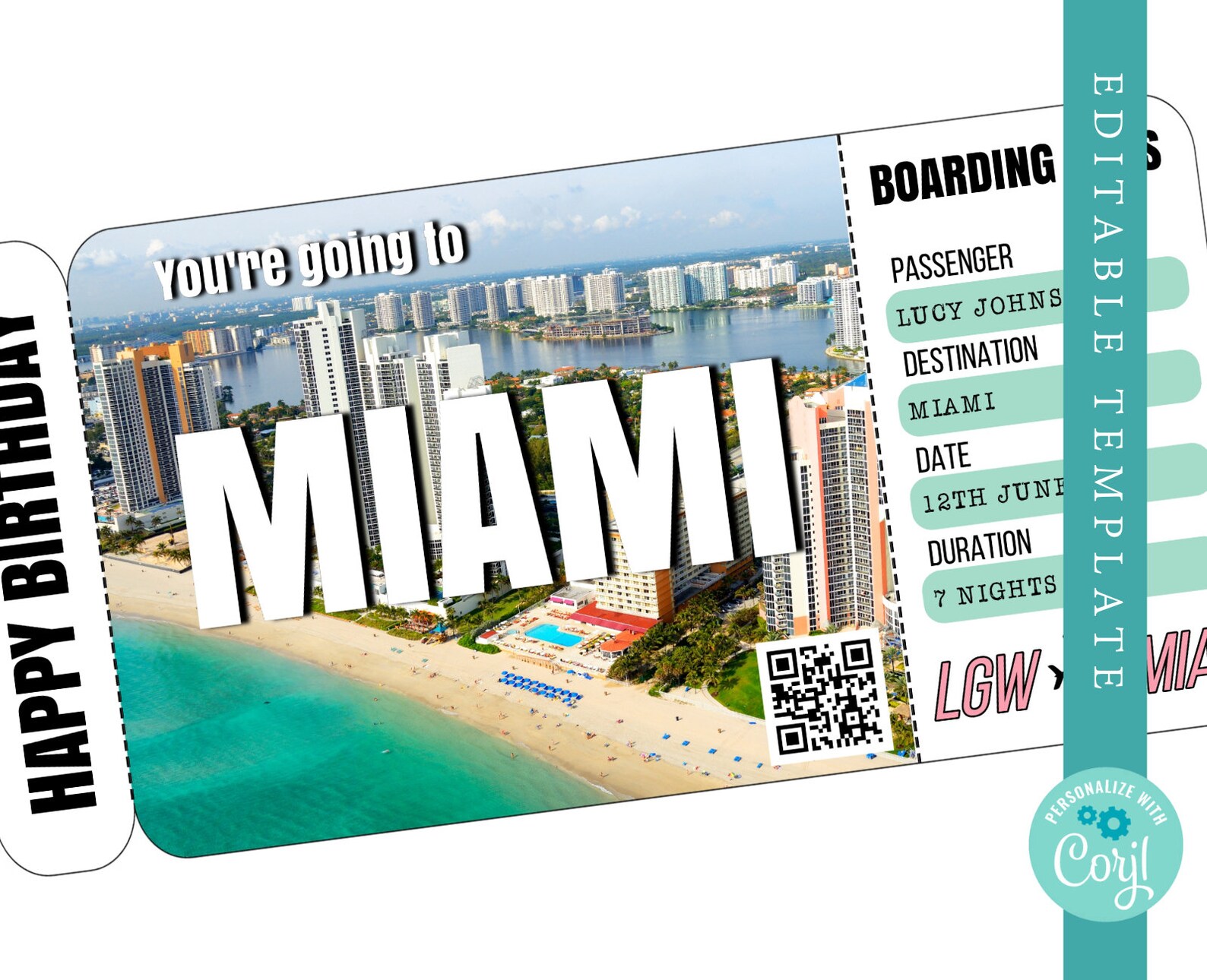 Miami Boarding Pass Template Trip to USA Airplane Ticket - Etsy