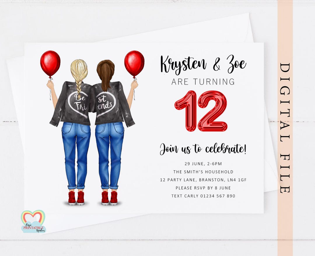 Joint Birthday Party Digital Printable Twins Best Friends Invite ...