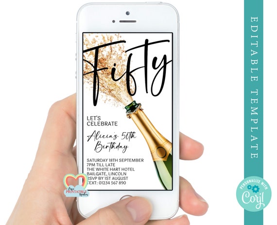 Electronic 50th Birthday Invitation Template Sms Gold - Etsy Australia