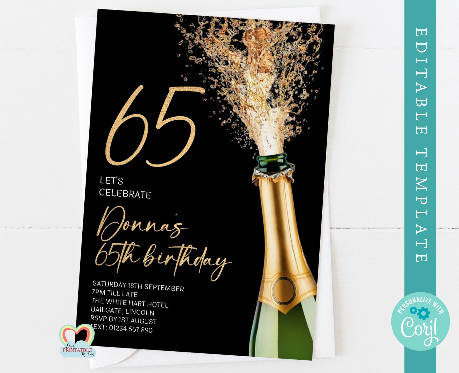 Printable 65th Birthday Invitation for Him Black Gold - Etsy