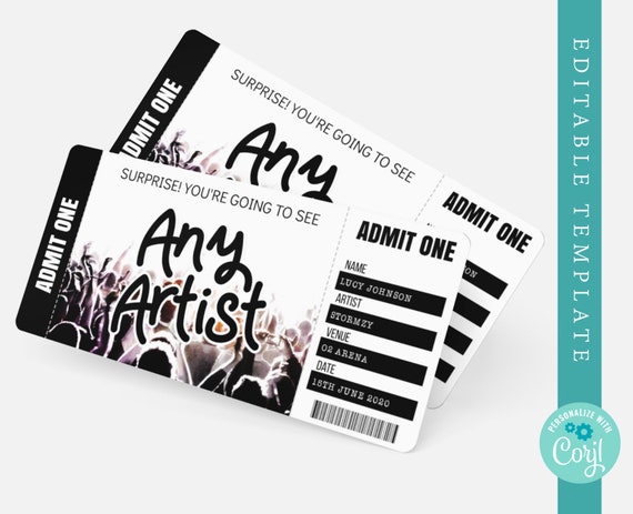 PRINTABLE Concert Ticket Template Music Festival Gift Editable | Etsy