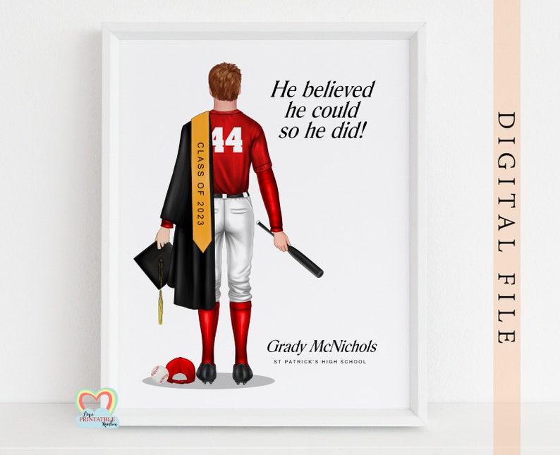 Personalized Baseball Graduation Print - Class of 2026 (digital ...