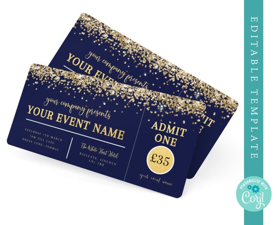 Navy and Gold Event Ticket Printable Editable Event Ticket - Etsy