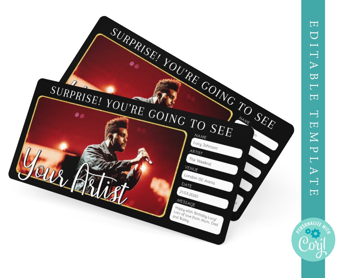 PRINTABLE Concert Ticket Template Music Festival Gift Editable - Etsy