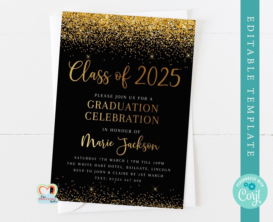 Personalised Graduation Invitation Template Class of 2025 Printable ...