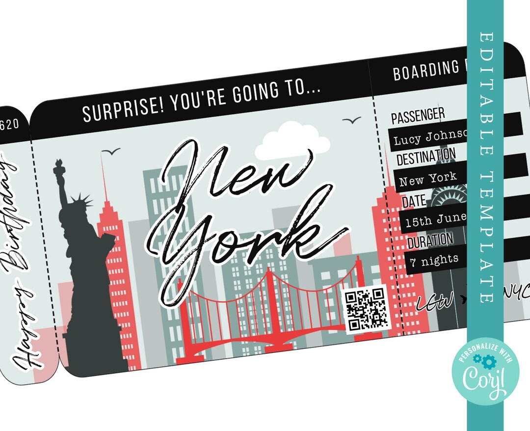 New York Boarding Pass Template Trip to New York Airplane Ticket ...